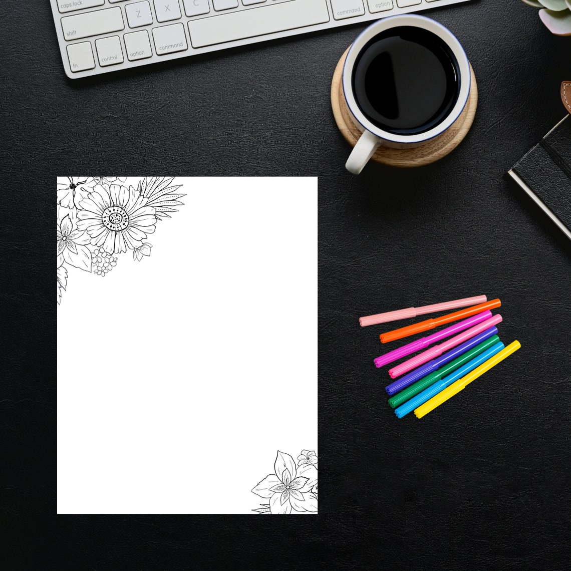 Coloring Stationery, Floral Journal Paper, Lined and Unlined, Instant ...