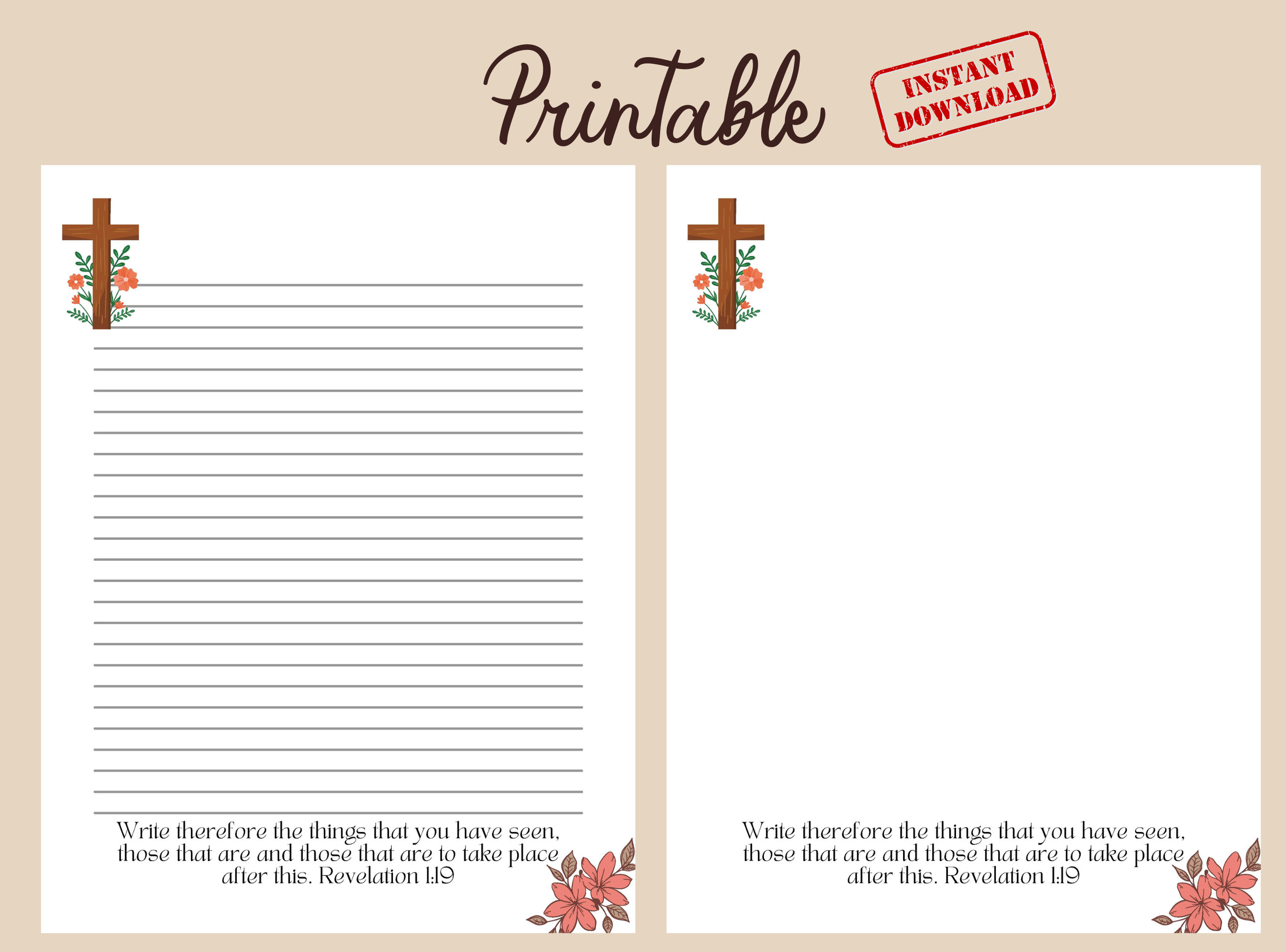 Christian Printable Stationery, Revelation 1:19, Lined and Unlined ...