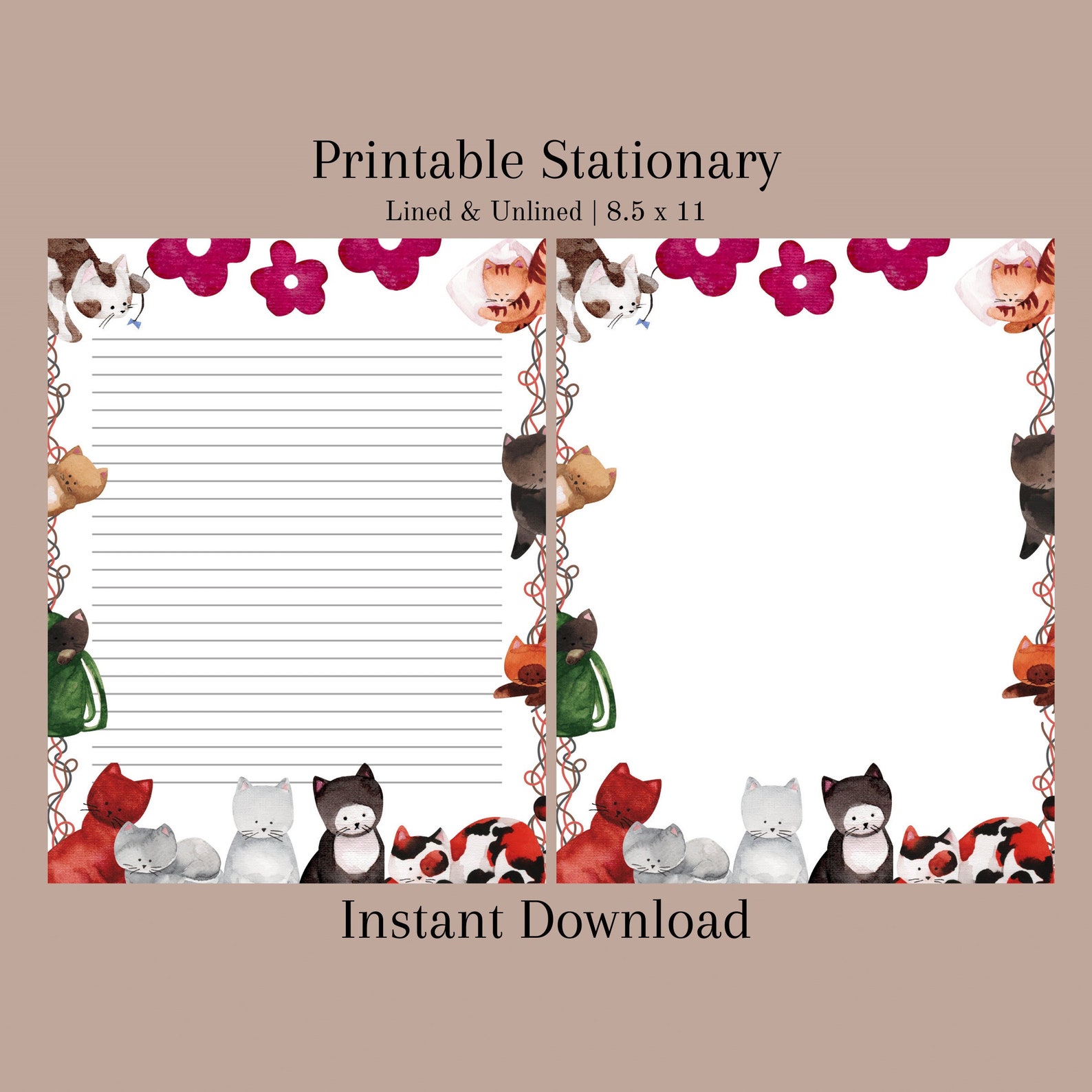 Cat Kitten Printable, Stationery and Journal Paper, Lined and Unlined ...