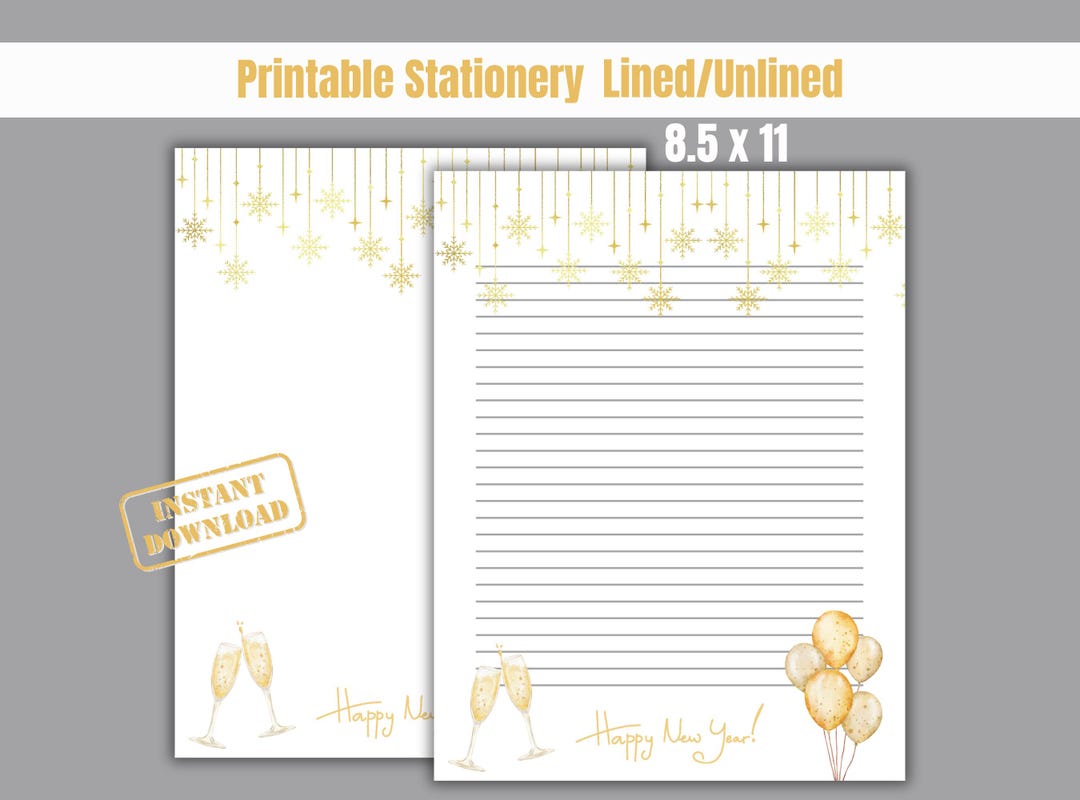 Happy New Year Printable Paper, Letter Writing Journal Pages, New Year ...