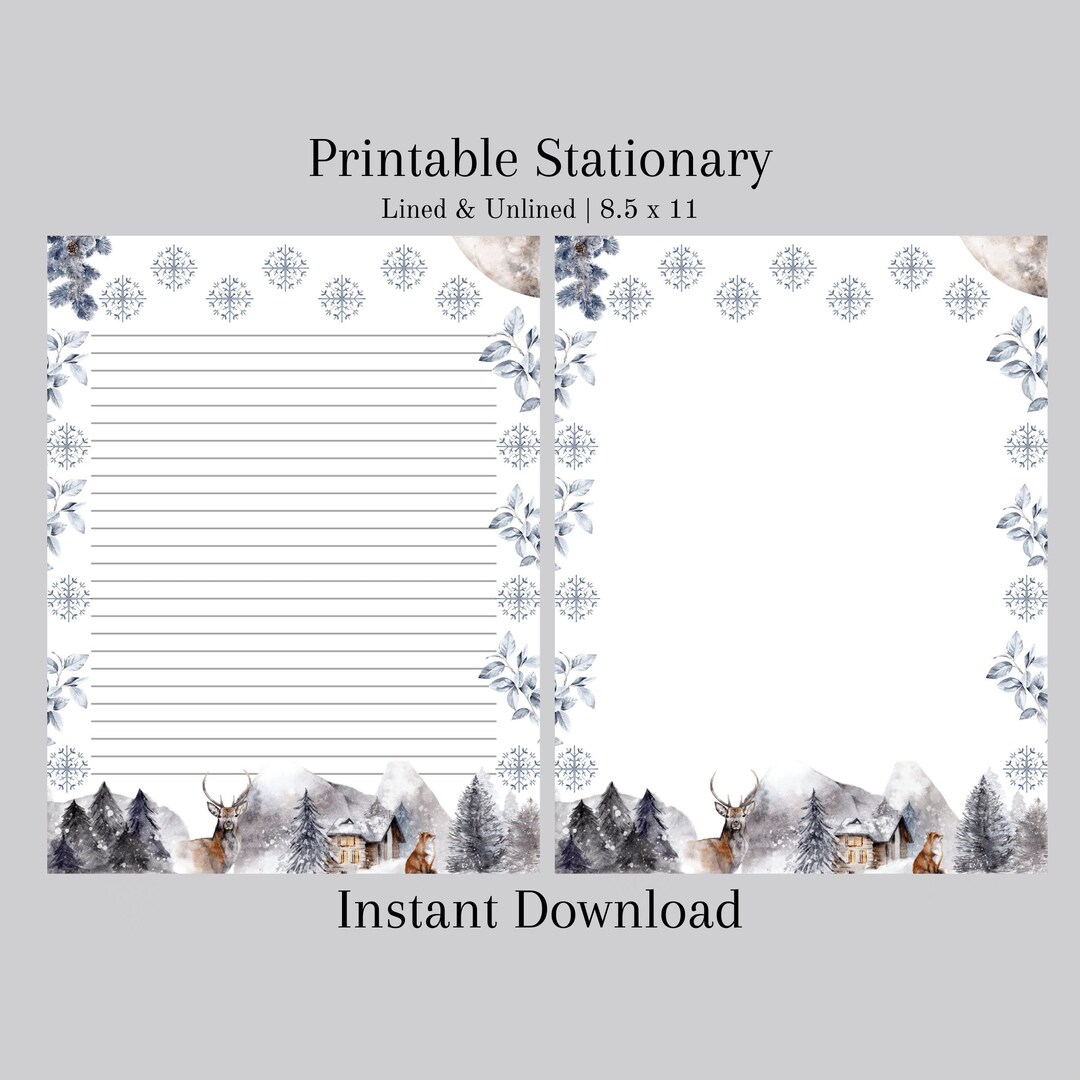 Winter Animal Printable Stationery, Journal Paper, Lined and Unlined ...