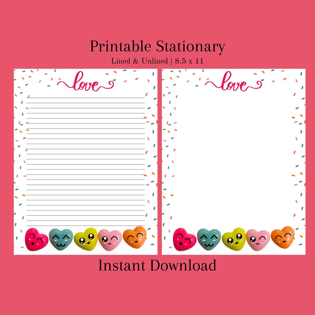 Love Kawaii Hearts Printable Stationery Paper - Journal Paper - Lined ...