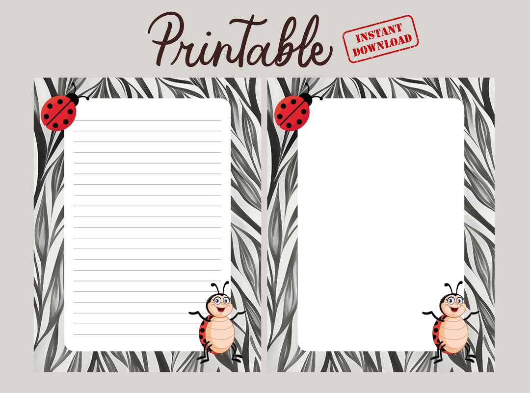 Ladybug Printable Stationery, Journal Paper, Instant Digital Download ...