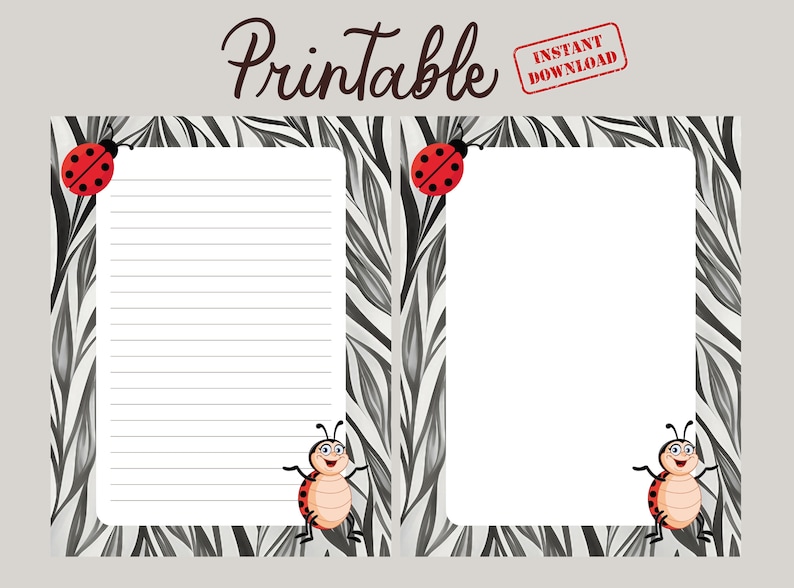 Ladybug Printable Stationery, Journal Paper, Instant Digital Download ...