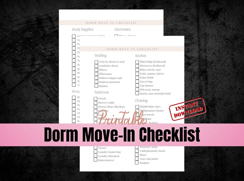 Printable Dorm Move-in Checklist | College Essentials PDF & JPEG ...