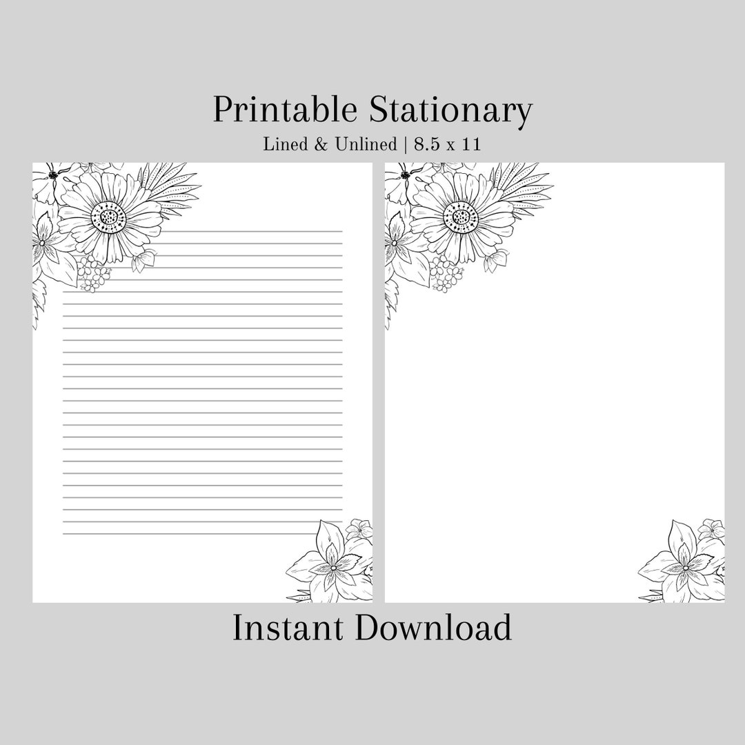 Coloring Stationery, Floral Journal Paper, Lined and Unlined, Instant ...