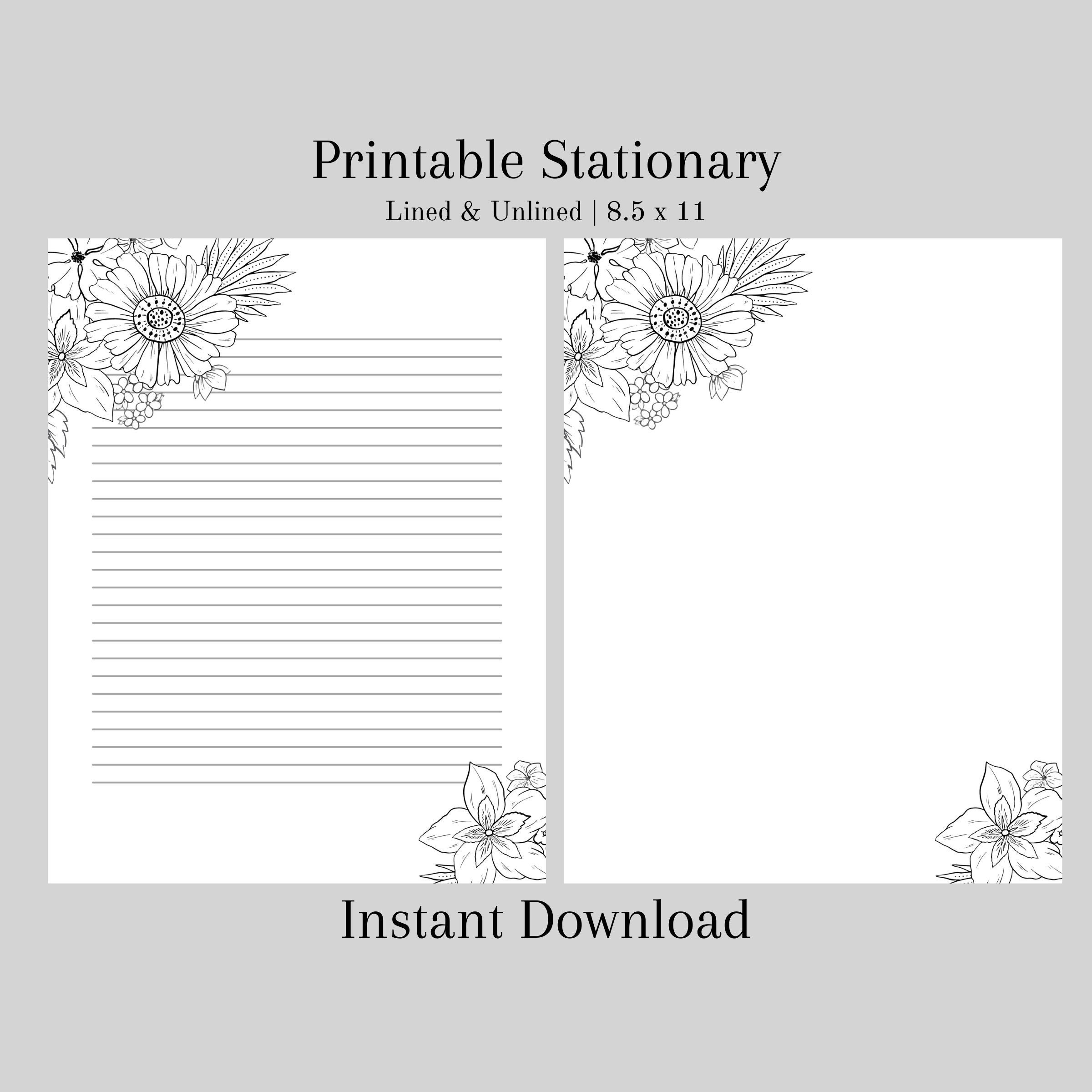 Coloring Stationery, Floral Journal Paper, Lined and Unlined, Instant ...