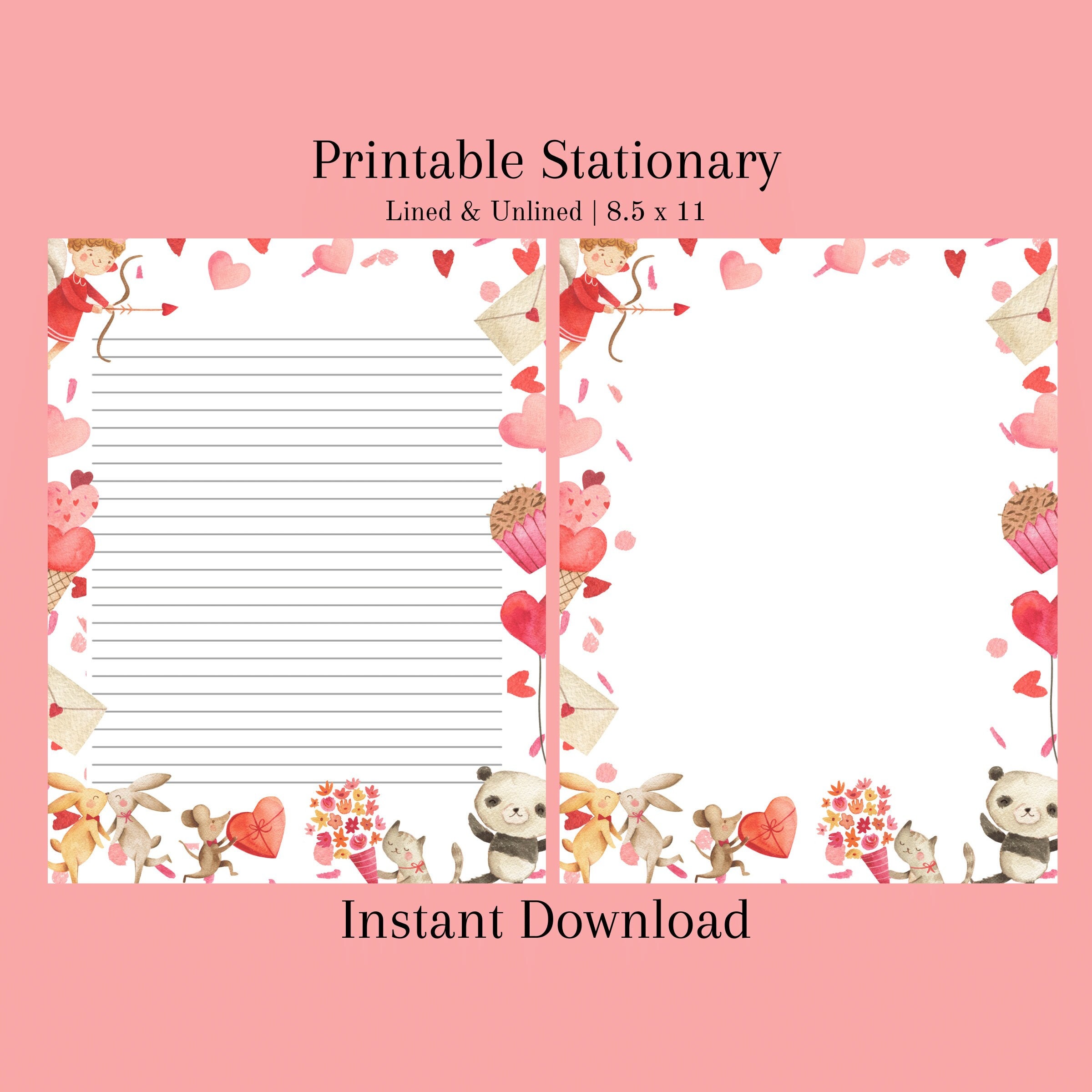 Cupid Love Border Printable, Stationery or Journal Paper or Lined and ...