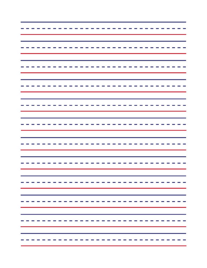 Printable Lined Handwriting Paper Red Bottom, Blue Top, Writing ...