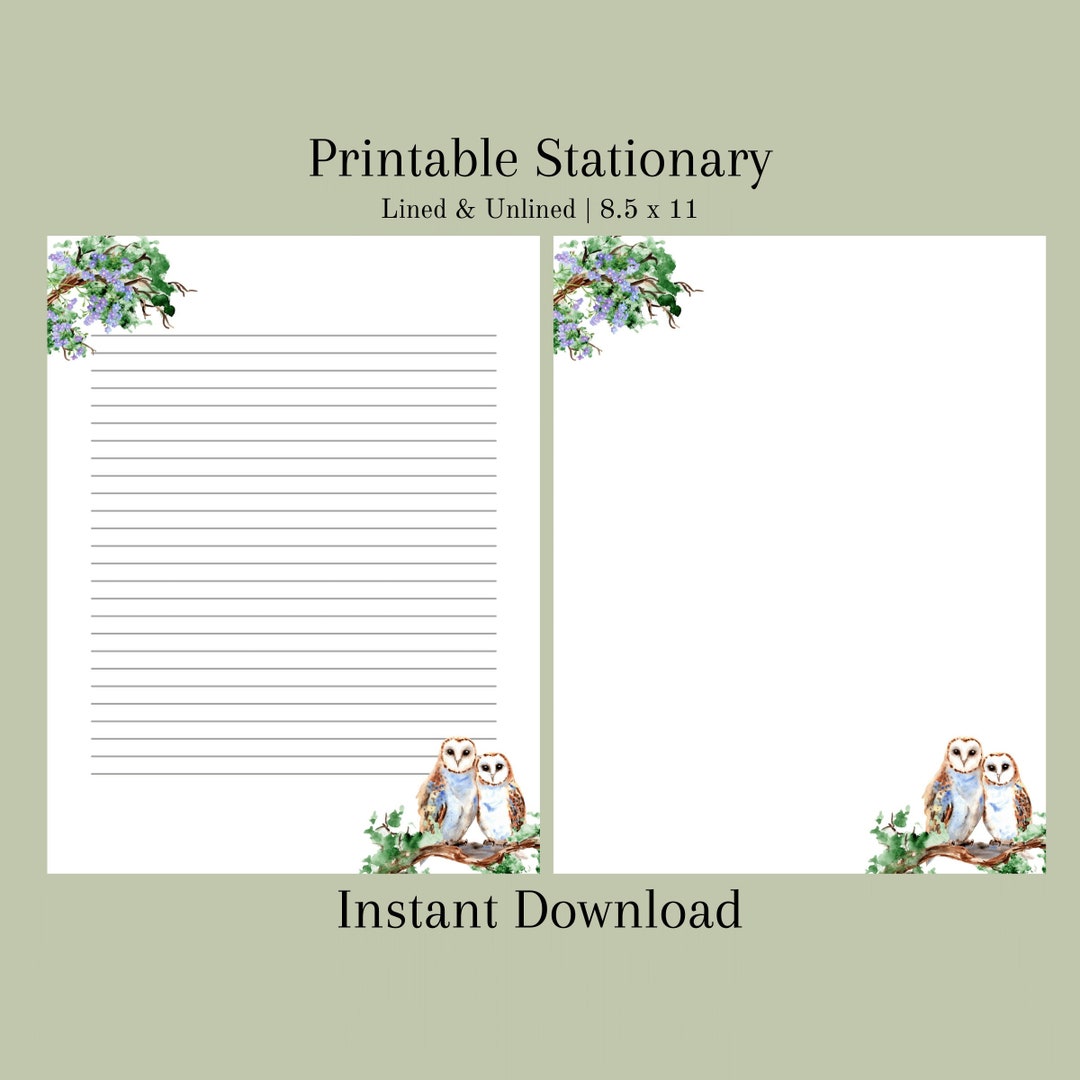 Barn Owl Printable, Stationery or Journal Paper, Lined and Unlined Note ...