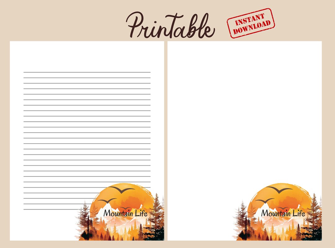 Printable Stationery Mountain, Mountain Life, PDF - JPG - PNG, Instant ...