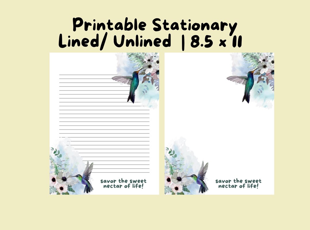 Floral Hummingbird Printable Stationery , Bullet Journal Pages, Paper ...