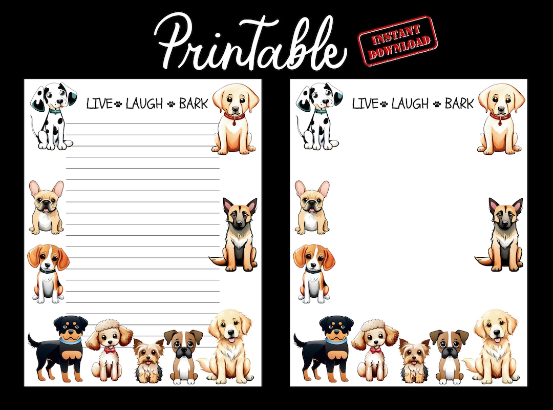 Puppy Dog Breed Stationery, Printable Stationery, Journal Paper, Lined ...