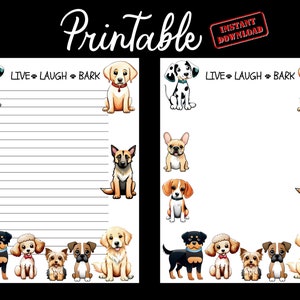Puppy Dog Breed Stationery, Printable Stationery, Journal Paper, Lined ...