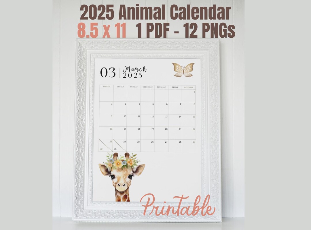 2025 Animal Calendar Printable, Cute Calendar 2025, Wall Calendar PDF ...