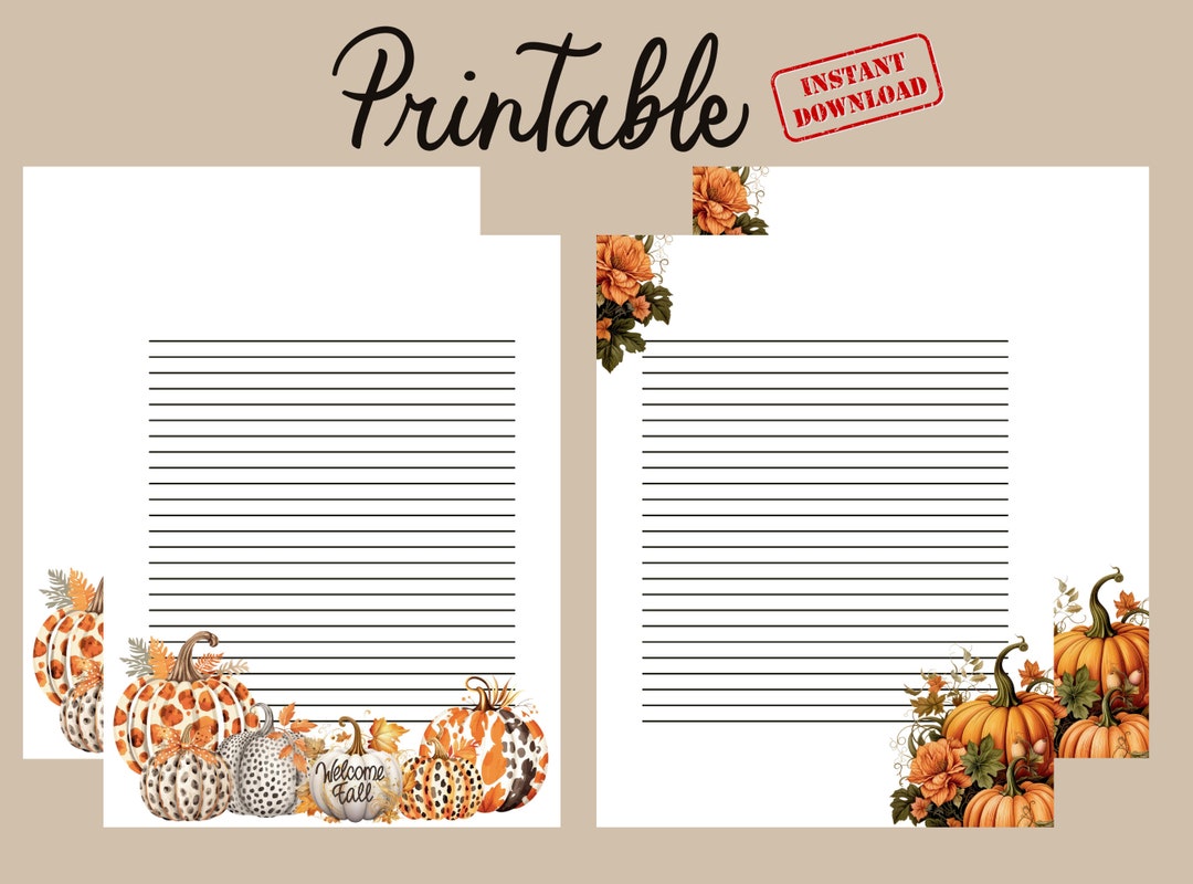 Fall Pumpkin Printable Stationery, Journal Paper - Lined and Unlined ...