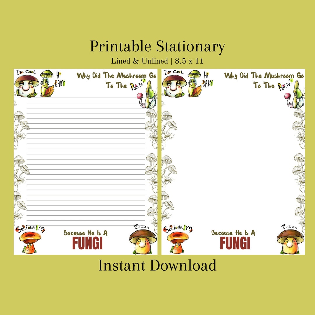 Mushroom Printable Stationery Paper - Journal Paper - Lined and Unlined ...