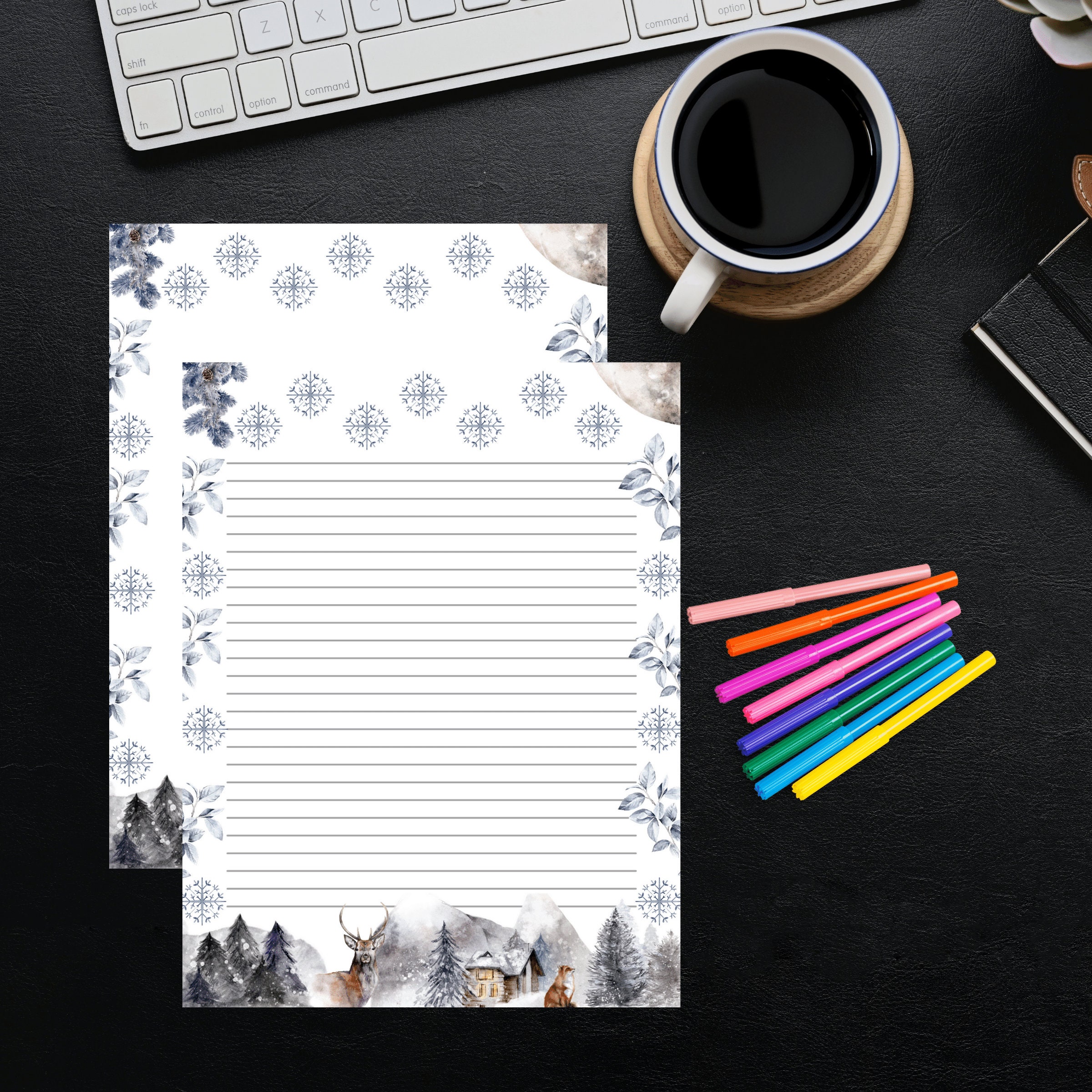 Winter Animal Printable Stationery, Journal Paper, Lined and Unlined ...