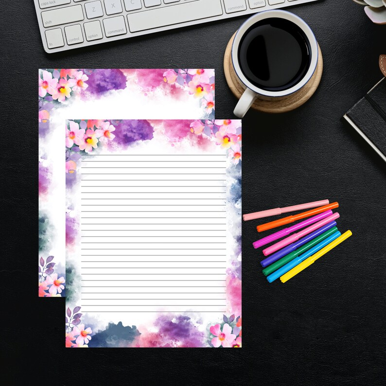 Colorful Floral Printable Stationery Paper - Journal Paper - Lined and ...