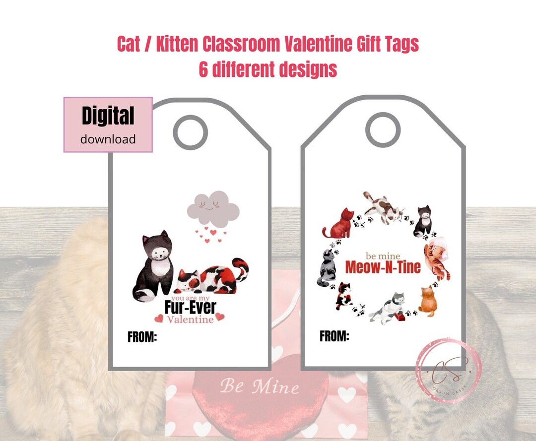 Printable Cat Valentine Gift Tags School Class - Kitten Valentine ...