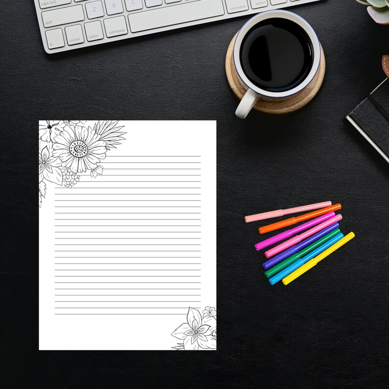 Coloring Stationery, Floral Journal Paper, Lined and Unlined, Instant ...