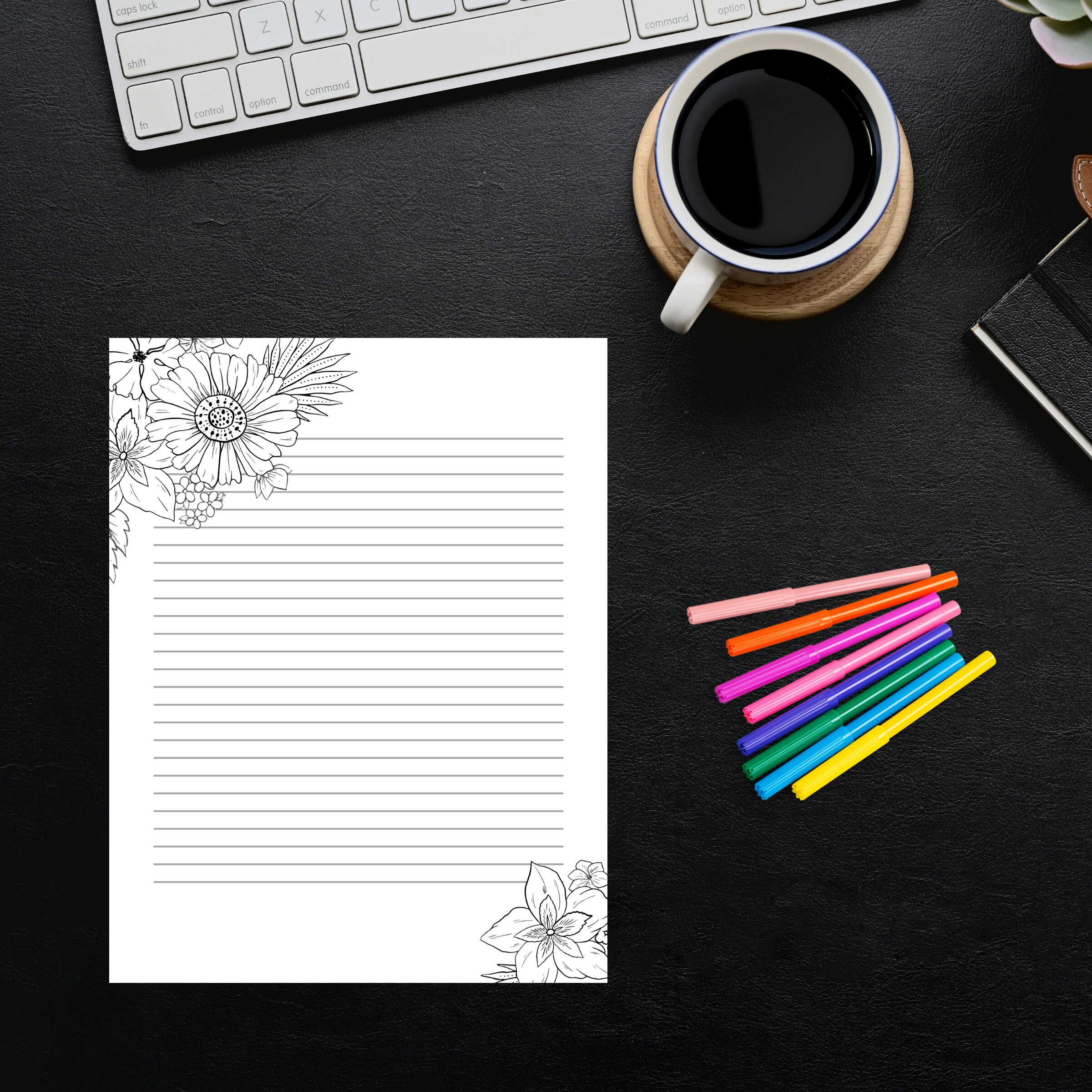 Coloring Stationery, Floral Journal Paper, Lined and Unlined, Instant ...