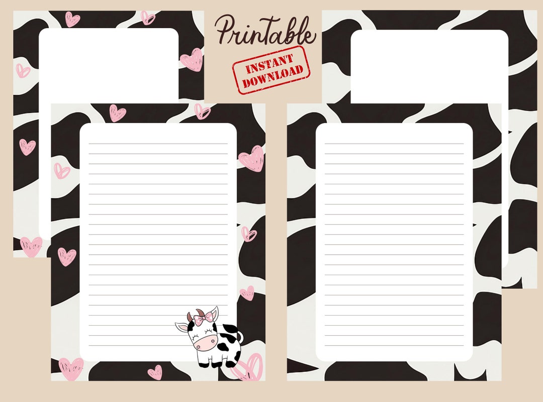 Black Cow Printable Stationery, Cow Print, Instant Download, PDF - JPG ...