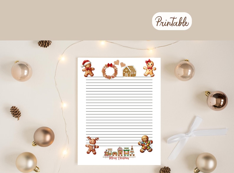 Gingerbread Christmas Printable, Stationary or Journal Paper, Lined and ...