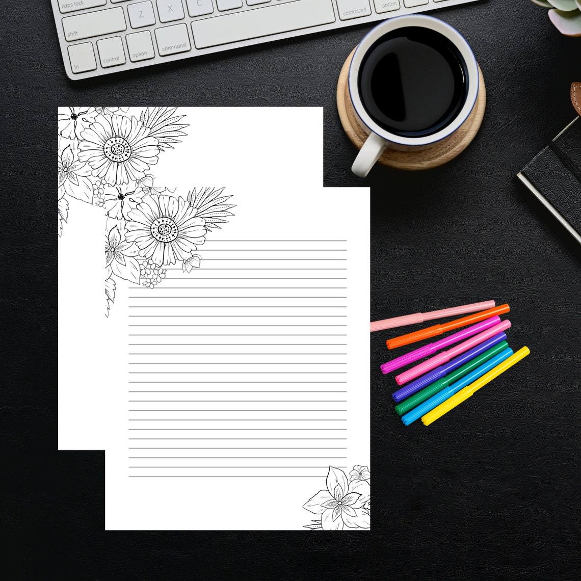 Coloring Stationery, Floral Journal Paper, Lined and Unlined, Instant ...