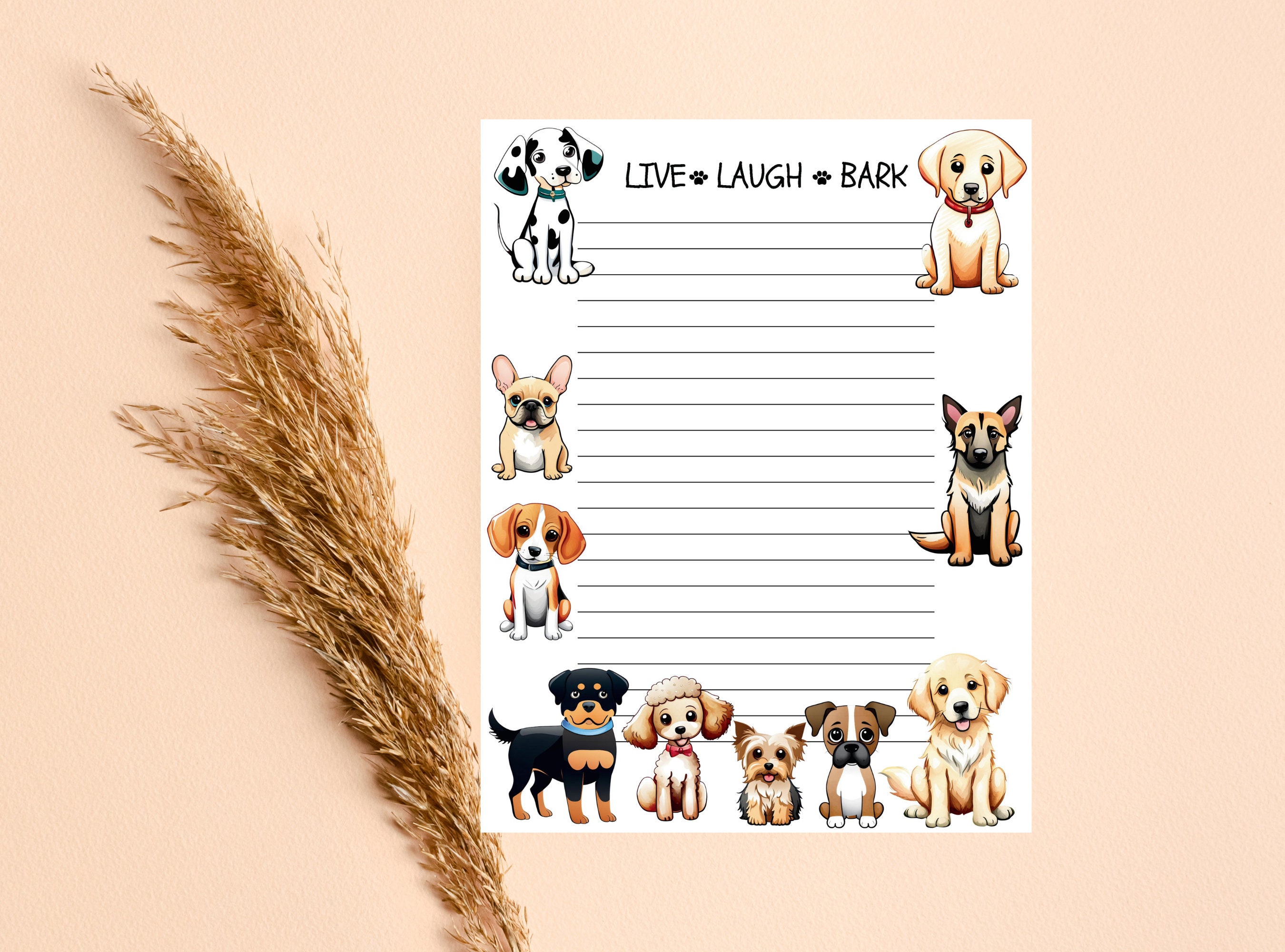 Puppy Dog Breed Stationery, Printable Stationery, Journal Paper, Lined ...