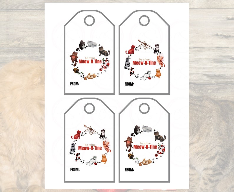 Printable Cat Valentine Gift Tags School Class - Kitten Valentine ...