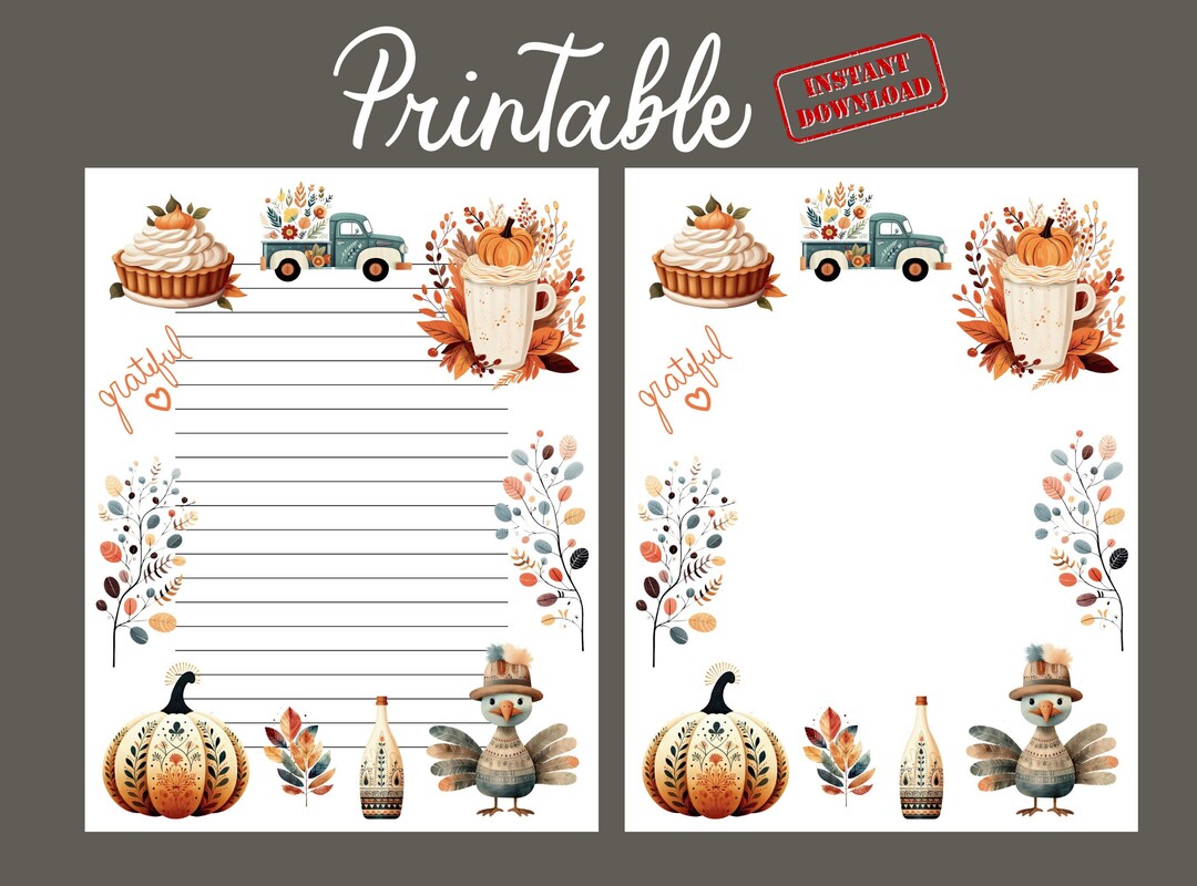 Thanksgiving Printable Stationery - Journal Paper - Lined and Unlined ...