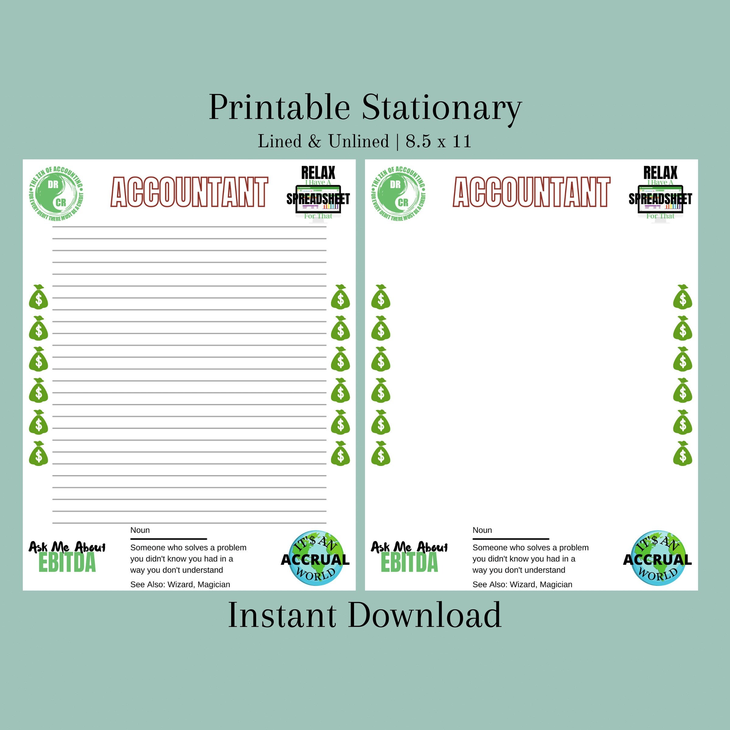 Accounting Printable Stationery, Letter Writing Paper, Lined and ...