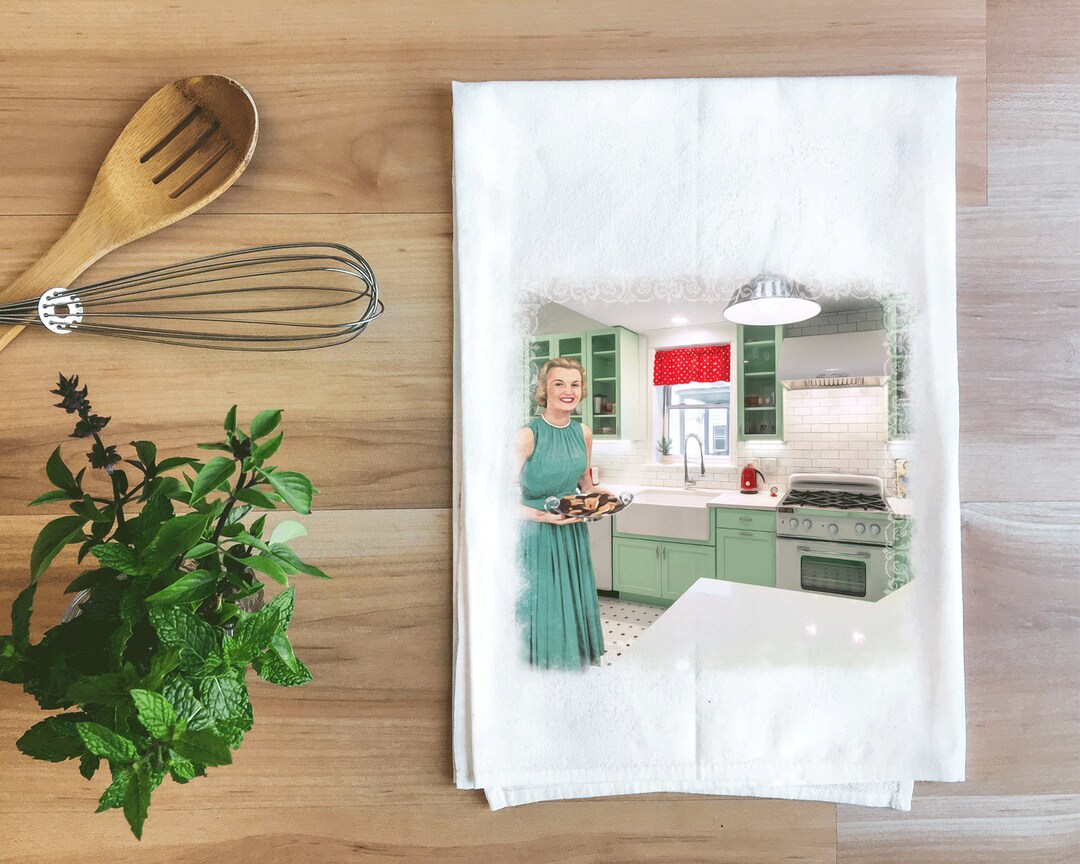 Avocado Green Retro Kitchen Tea Towel, Vintage Flour Sack Towel ...