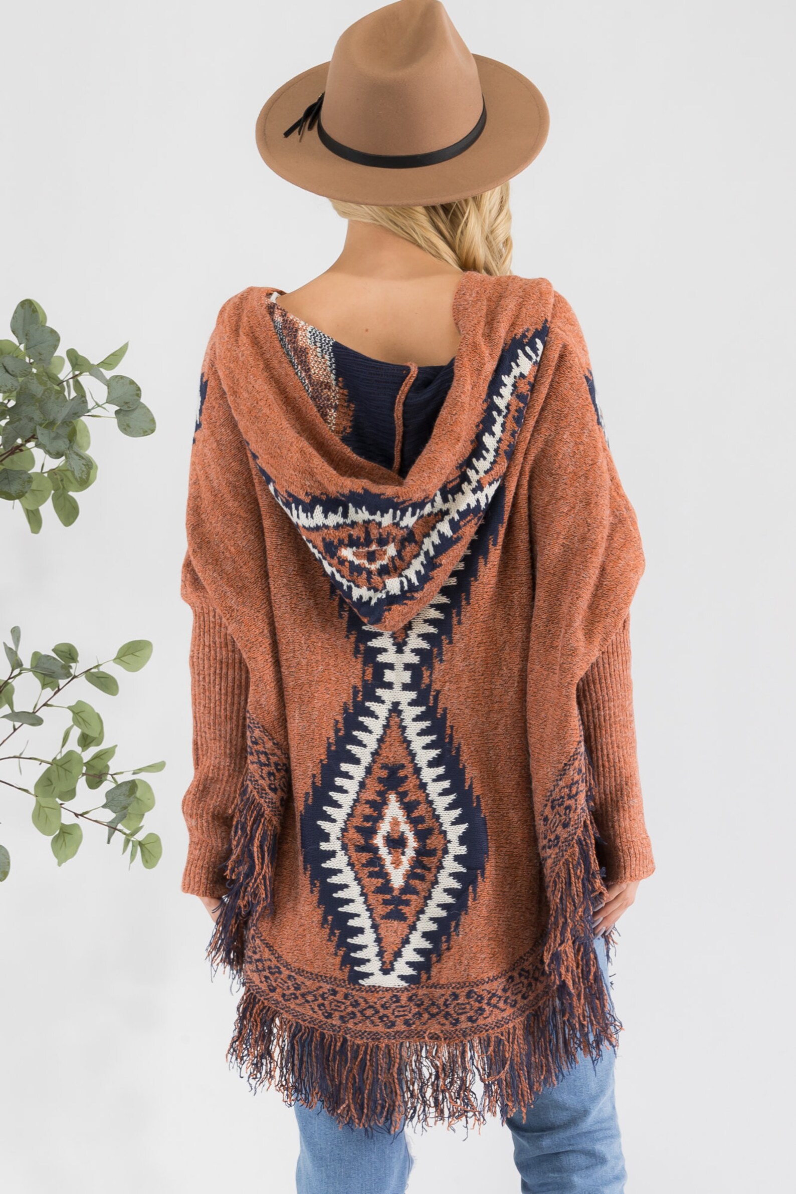 Aztec Pattern Hooded Sweater Fringe Hem Blanket Cardigan - Etsy
