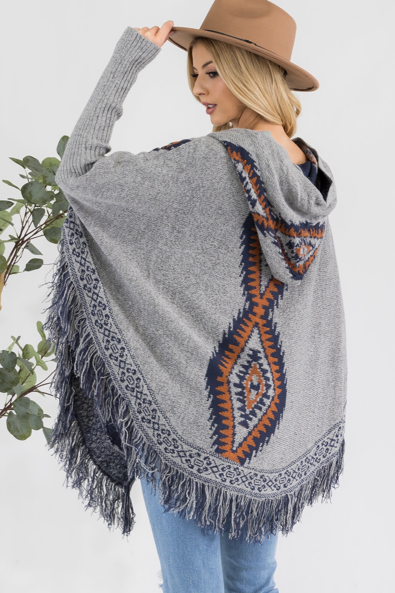 Aztec Pattern Hooded Sweater Fringe Hem Blanket Cardigan - Etsy