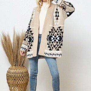 Aztec Bohemian Multi Color Retro Long Sleeve Knit Oversized Cardigan S ...