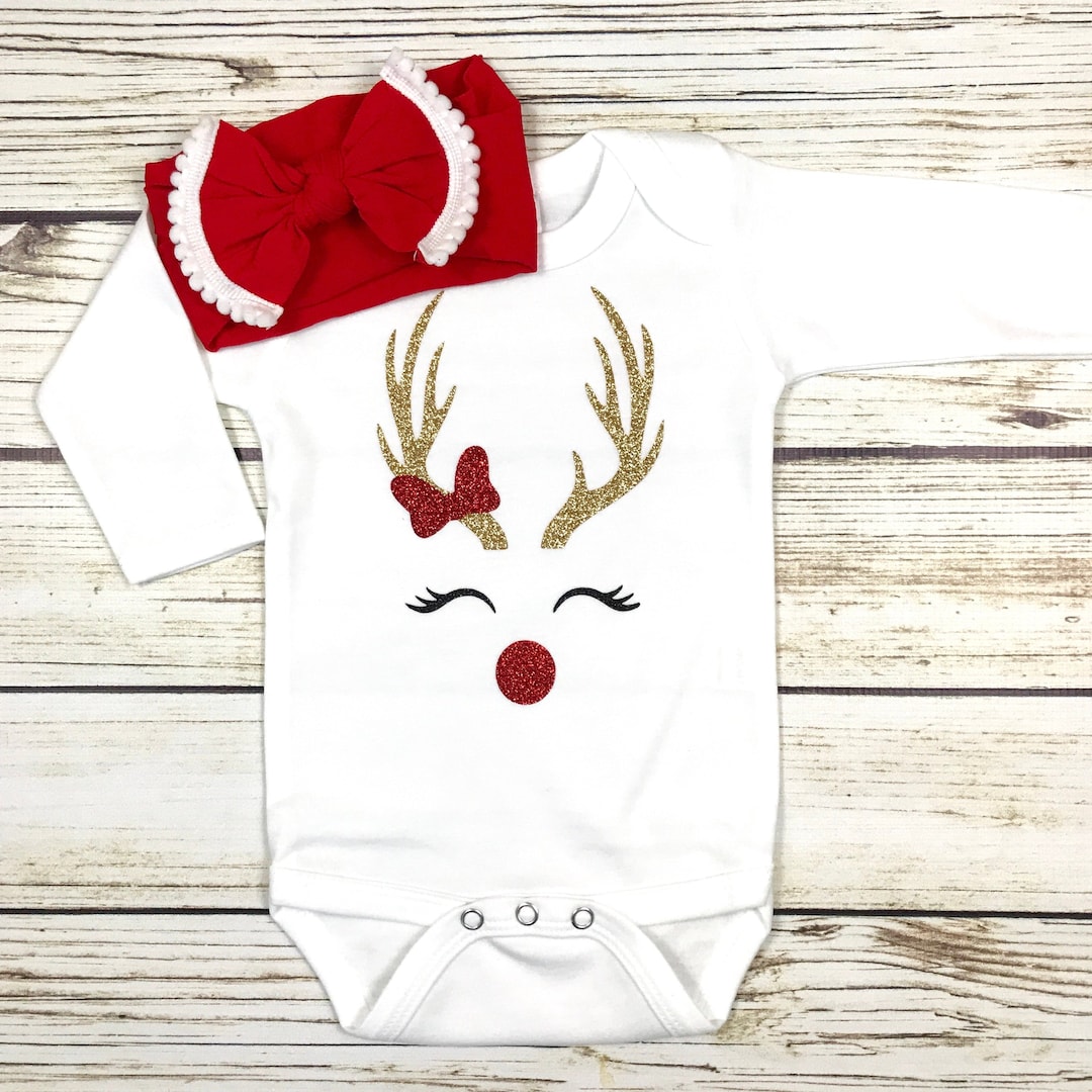 Baby Girl Newborn Rudolph Red and Gold Christmas Bodysuit Christmas ...