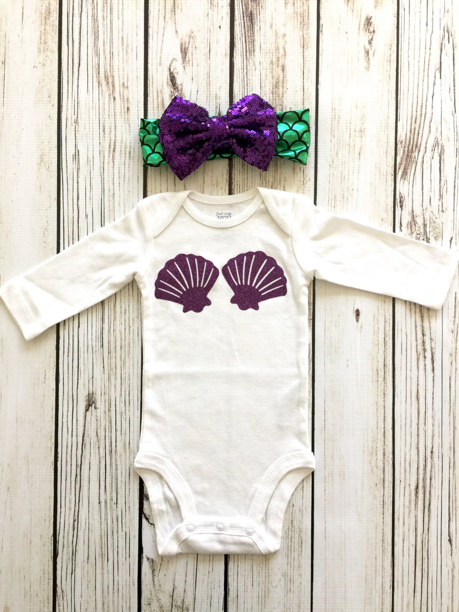 Mermaid Shell Bra Baby Girl Bodysuit Outfit Easy Mermaid Costume - Etsy