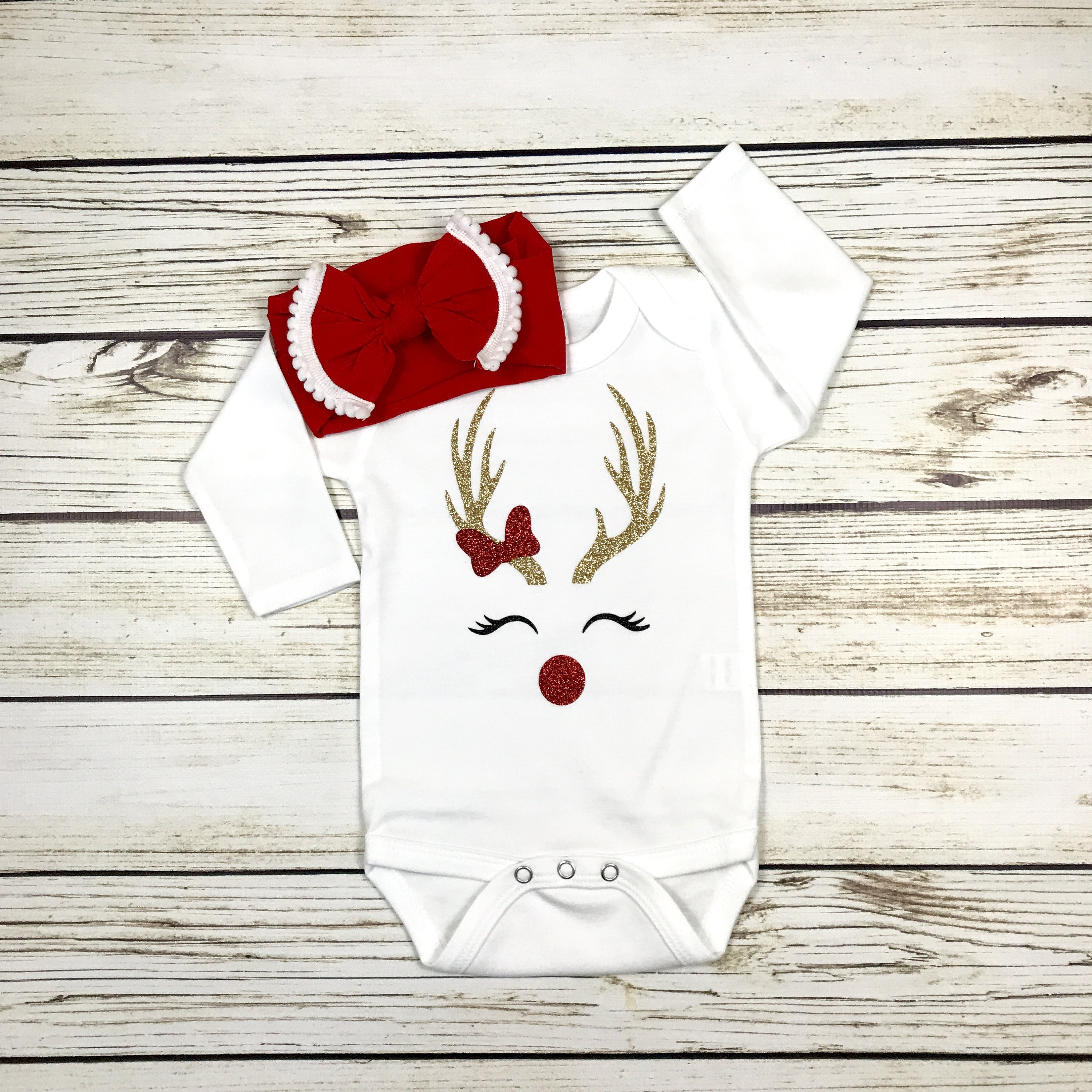 Baby Girl Newborn Rudolph Red and Gold Christmas Bodysuit | Etsy