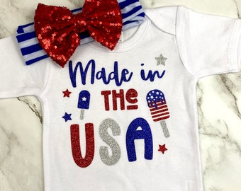 Merica Baby Girl Red White and Blue Bodysuit Outfit 4th of | Etsy