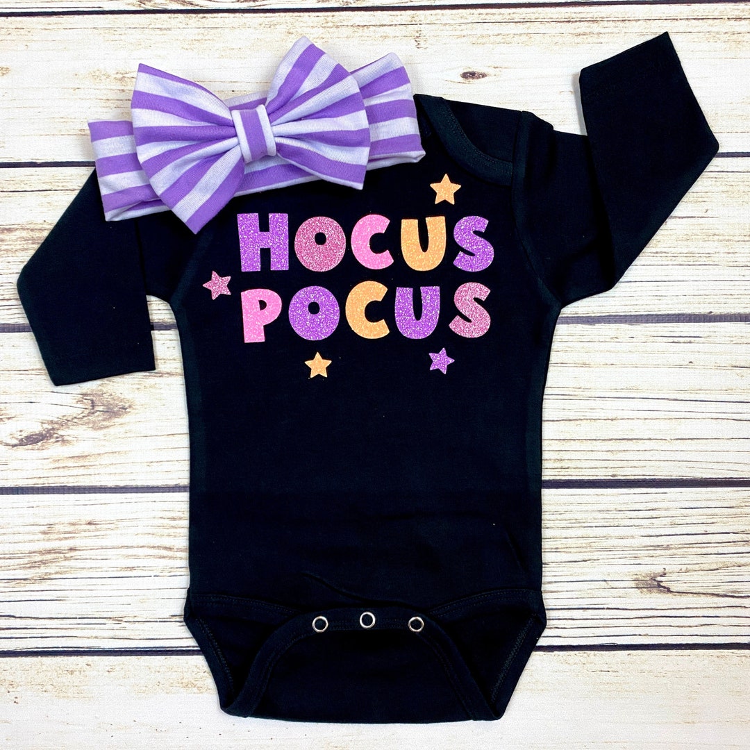 Hocus Pocus Halloween Pinks and Purples Bodysuit Outfit Baby Girl First ...