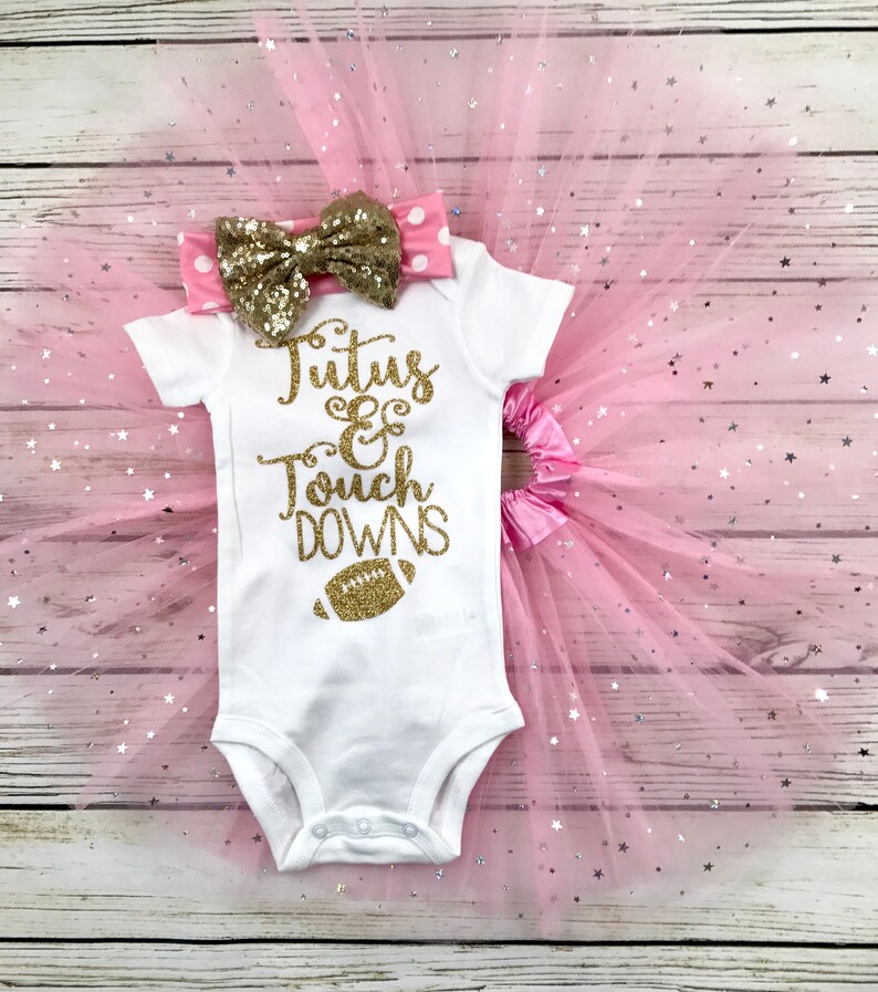 Tutus & Touchdowns Pink and Gold Bodysuit Outfit for Baby Girl - Etsy