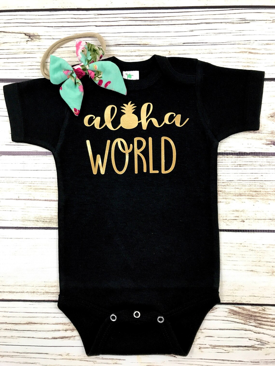Aloha World Baby Girl Hawaiian Bodysuit Outfit Metallic Gold - Etsy