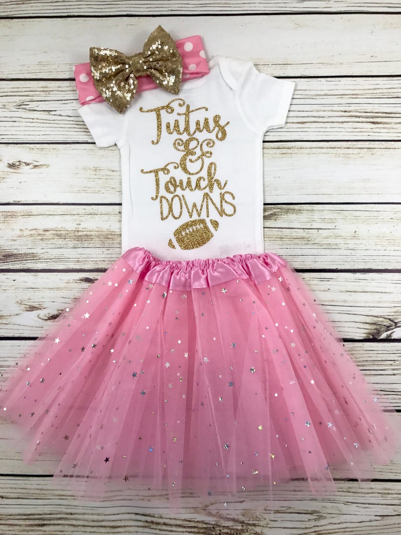 Tutus & Touchdowns Pink and Gold Bodysuit Outfit for Baby Girl - Etsy