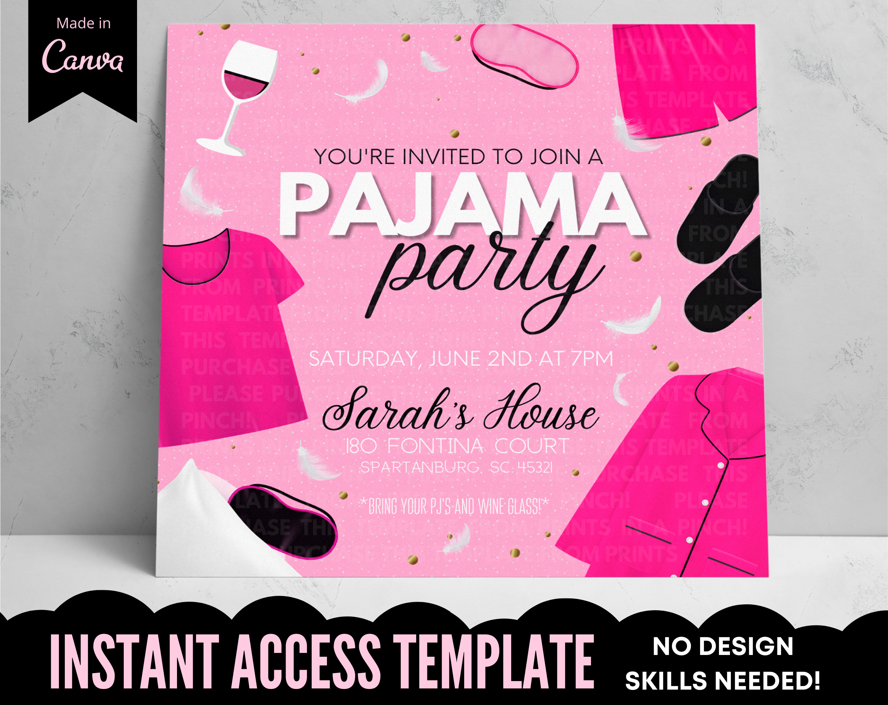 Adult Pajama Party Pink on Pink Invitation Template | Girls Night in ...