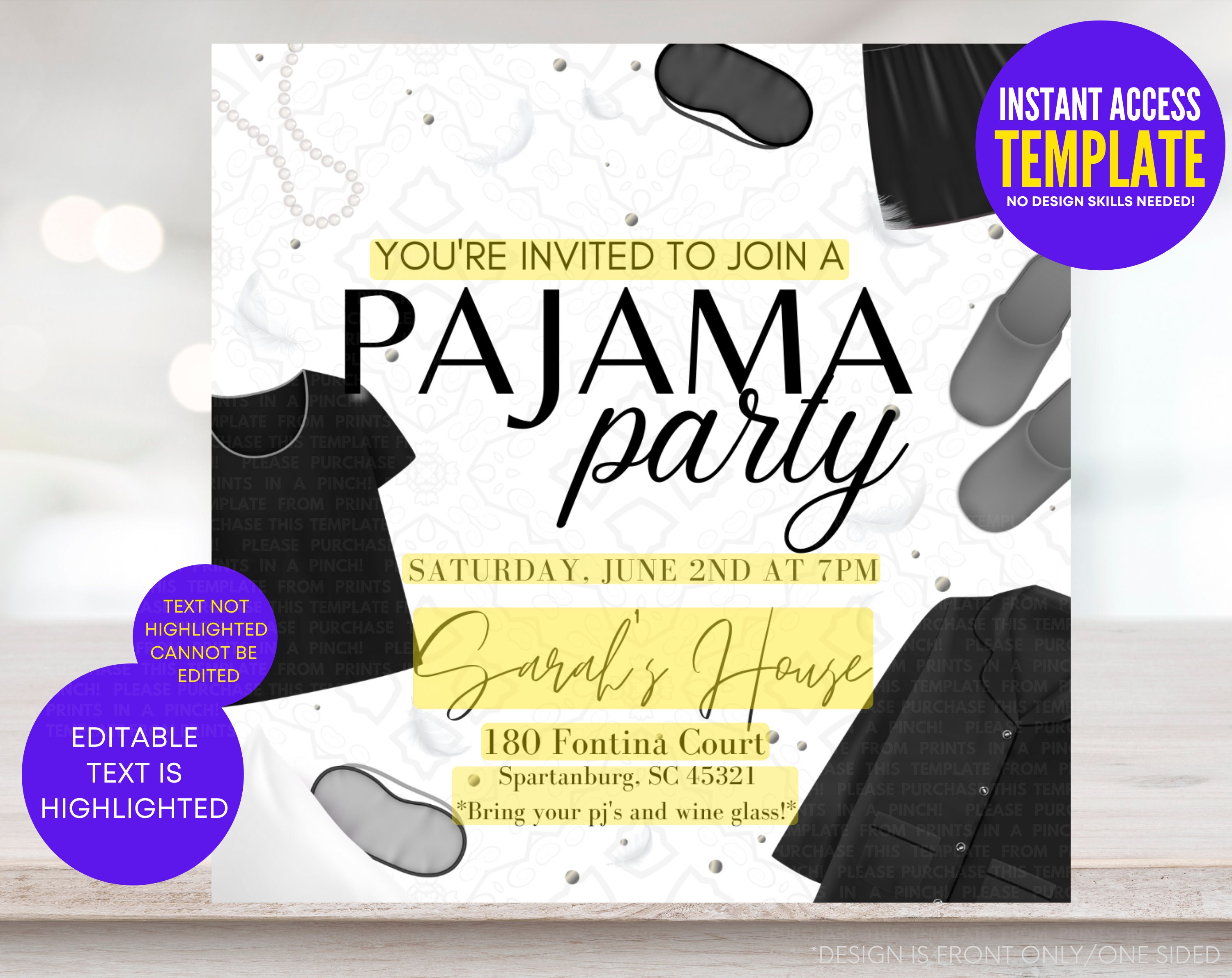 Adult Pajama And Pearls Party Black Invitation Template Girls Night In