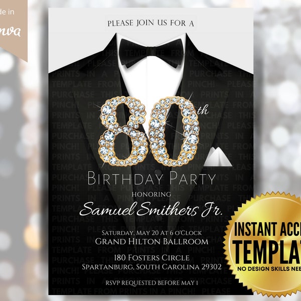 5x7 80th Birthday Invitations - Etsy