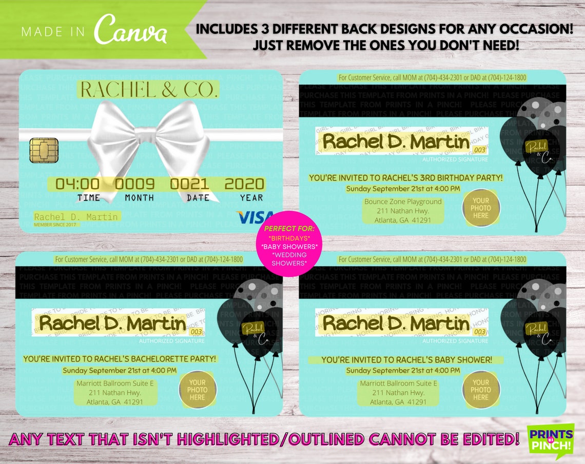 Teal & Co. Credit Card Invitation Template Birthday Party, Wedding ...