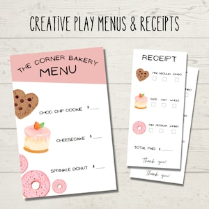 Printable Bakery Menus and Receipts for Kids Creative Play, Pretend ...